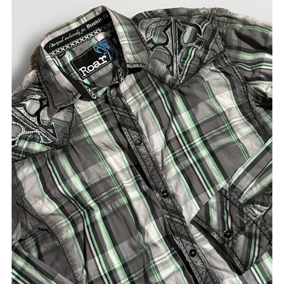 Roar | Shirts | Roar Embroidered Western Shirt Cowboy Rodeo Green Gray ...